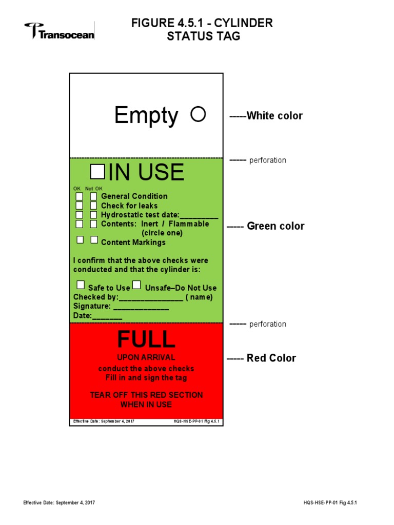 HQS-HSE-PP-01 Fig040501 Cylinder Status Tag | PDF