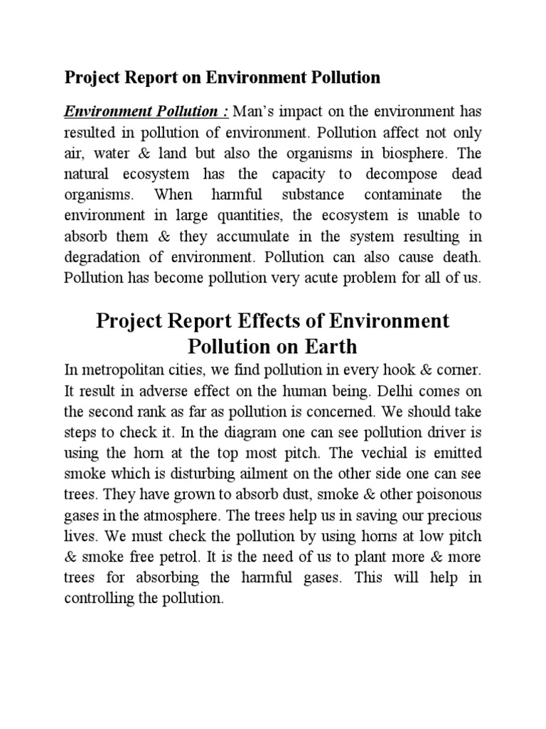 Project Report On Environment Pollution | PDF | Science & Mathematics ...