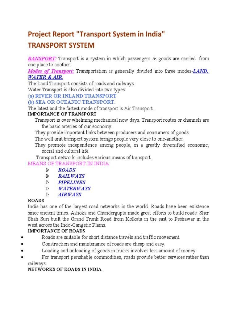 Project Report "Transport System in India" Transport System: Ransport ...