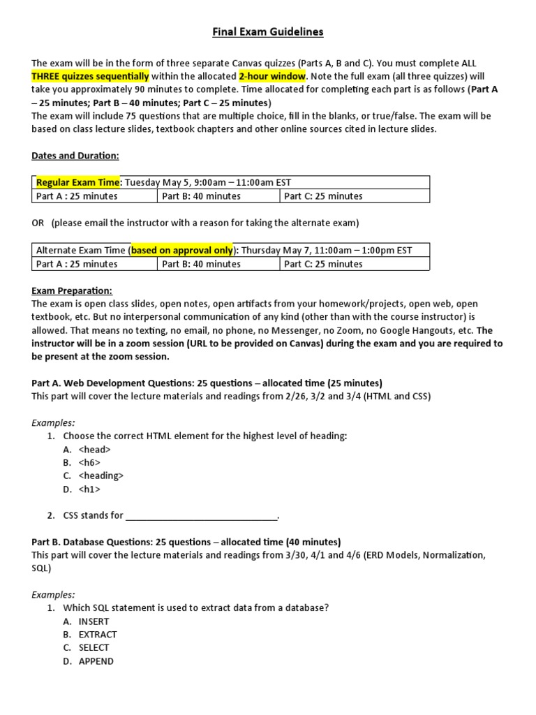 Final Exam Guidelines: Examples | PDF | Sql | World Wide Web