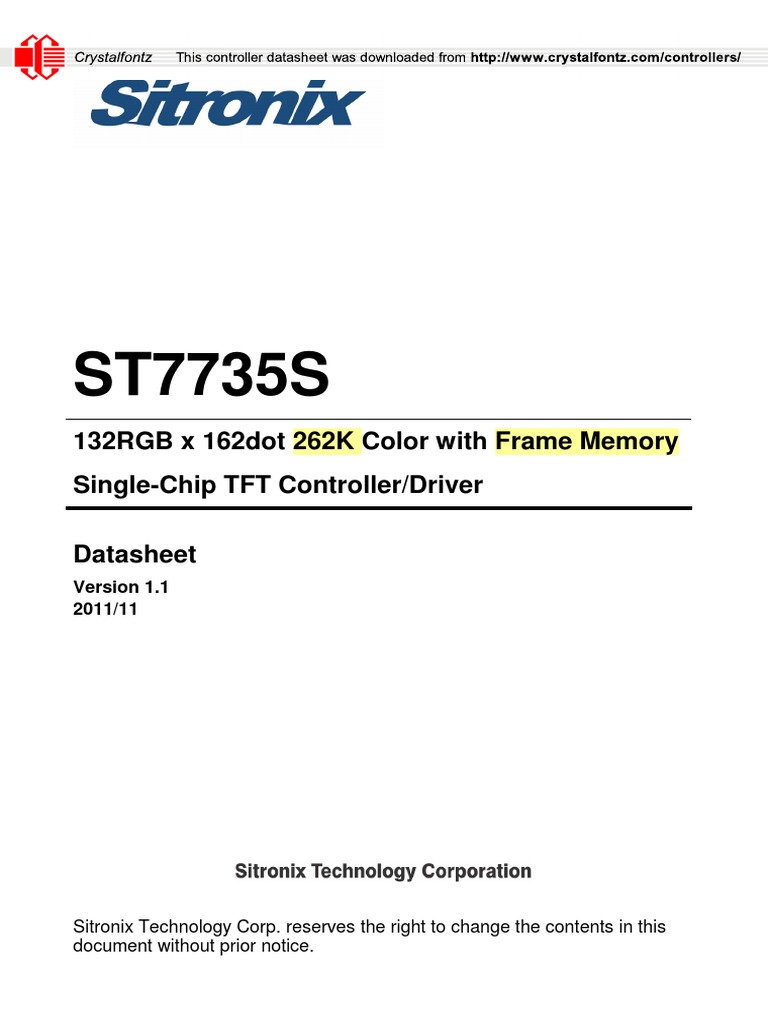 ST7735S v1.1 PDF | PDF | Microcontroller | Rgb Color Model