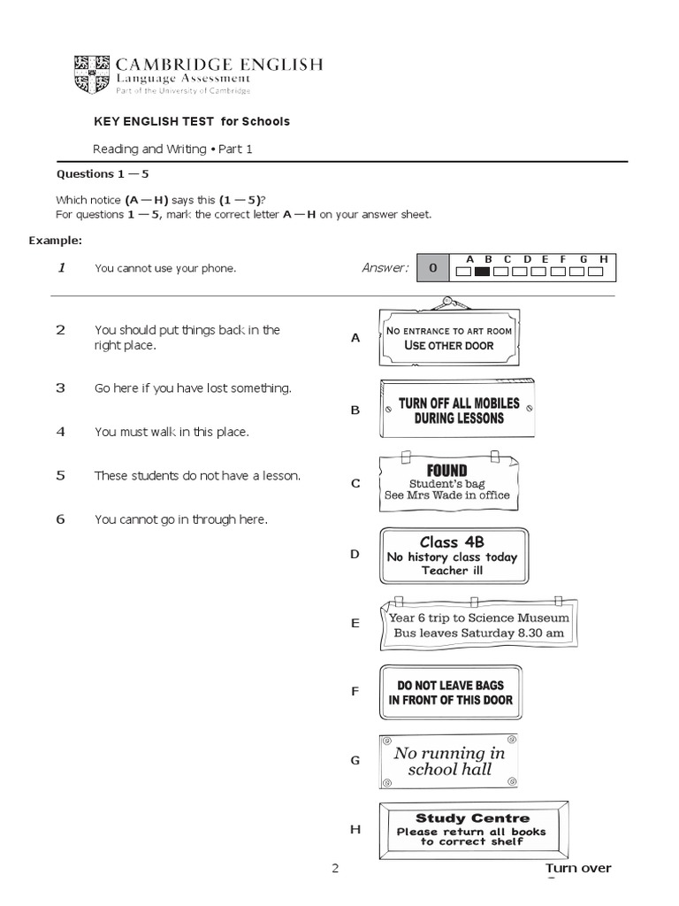 KEY ENGLISH TEST For Schools 1101 | PDF | Swimming (Sport)