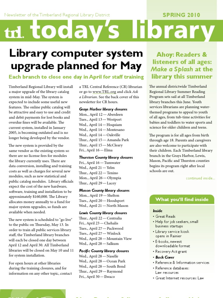Spring 2010 Today's Library Newsletter, Timberland Regional Library ...