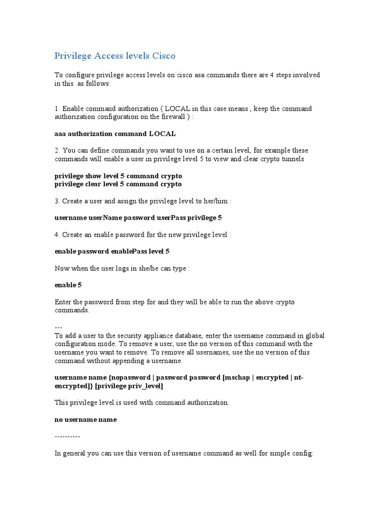 Privilege Access Levels Cisco | PDF | Password | User (Computing)