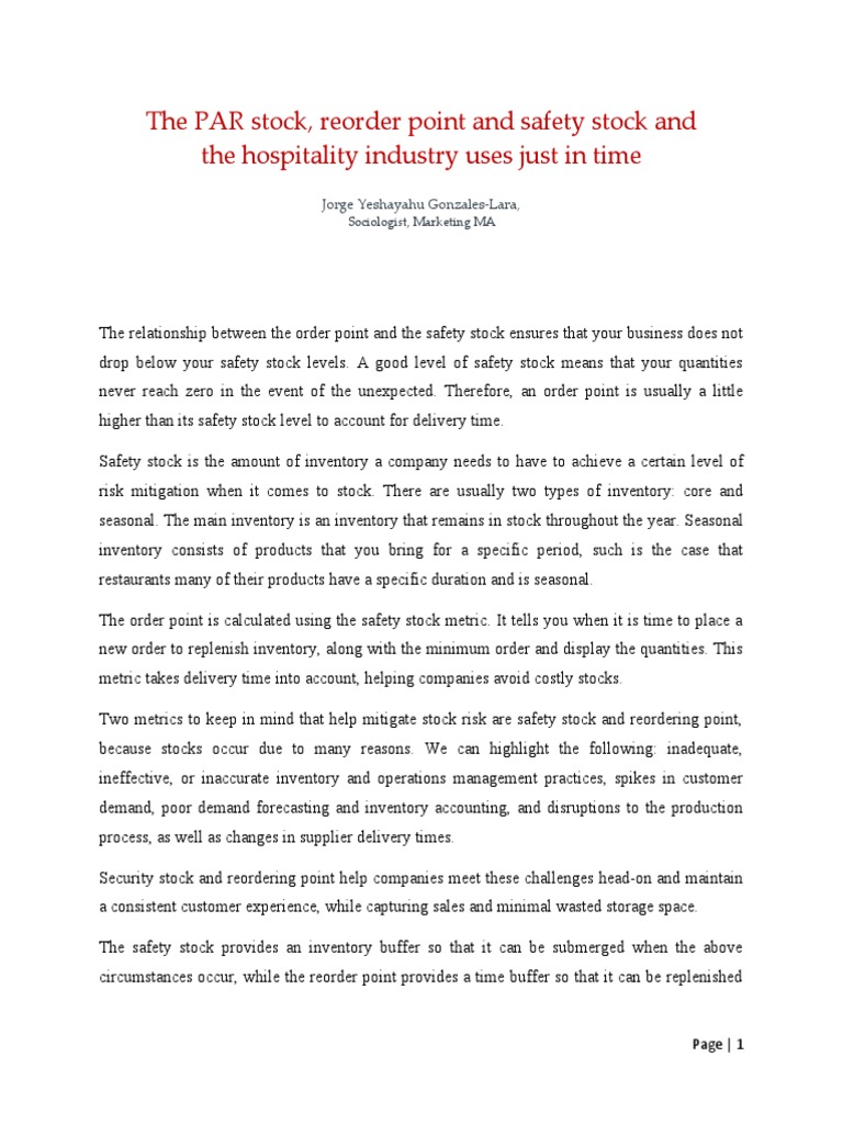 The PAR Stock, Reorder Point and Safety Stock and | PDF | Inventory ...
