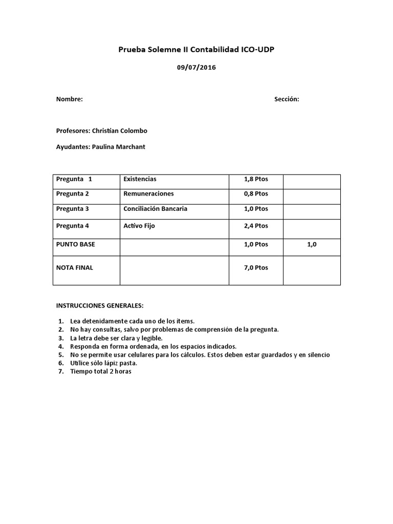 Examen Final Conta ICO UDP Sem 1 2016 | PDF | Depreciación | Dinero