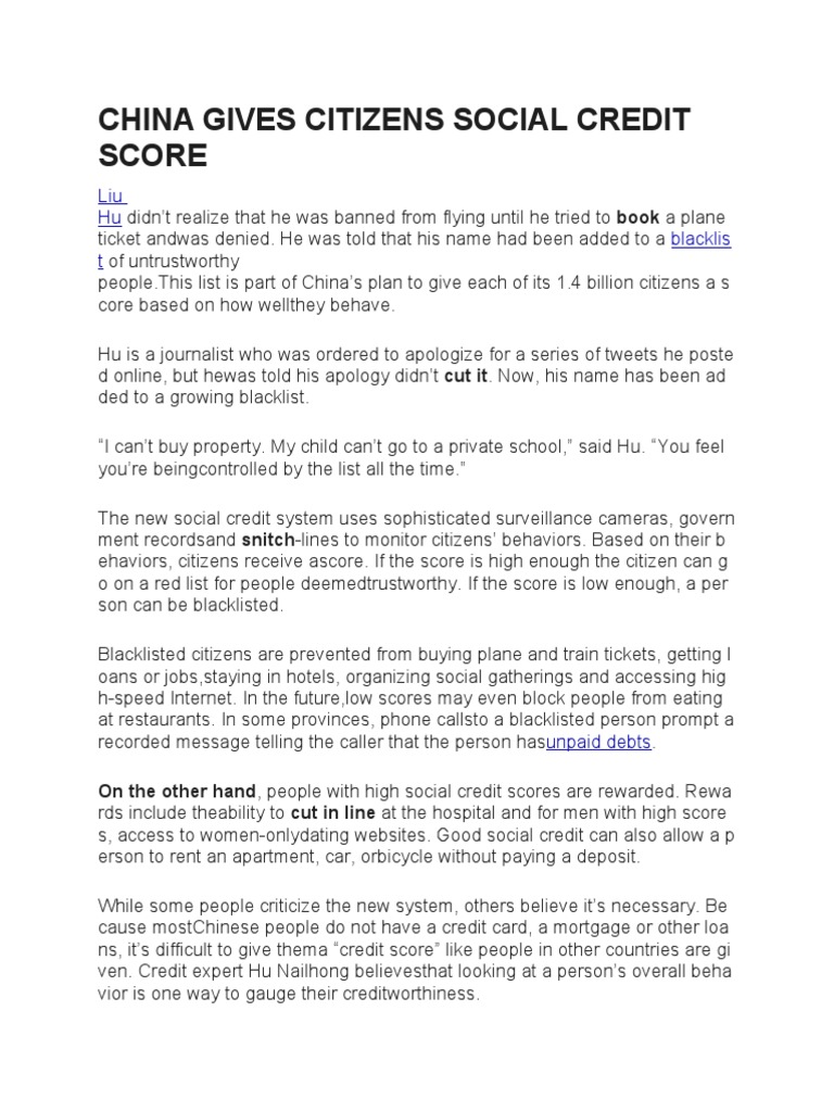 China Gives Citizens Social Credit Score | PDF | Policy | Business