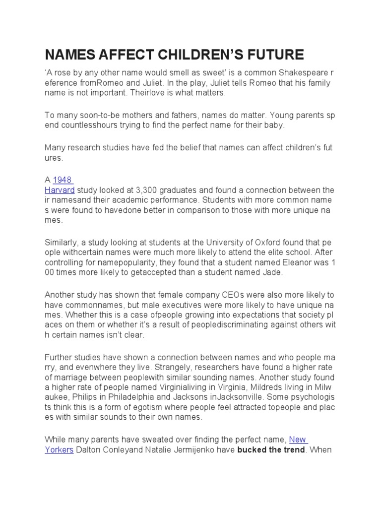 Names Shape Children's Futures | PDF