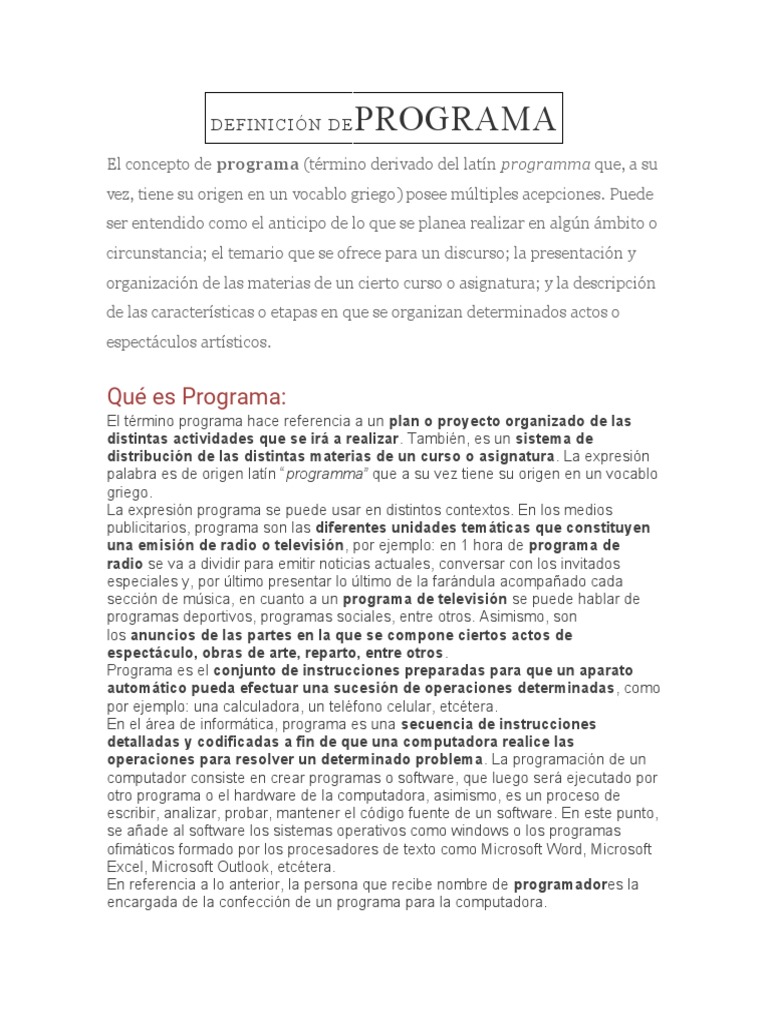 Definición Deprograma | PDF | Programa de computadora | Programación