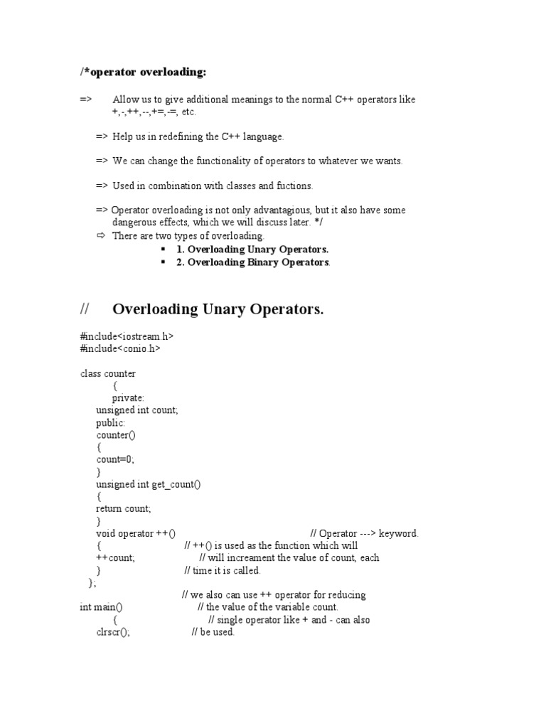 Operator Overloading Programs. | PDF | Data Type | Constructor (Object Oriented Programming)