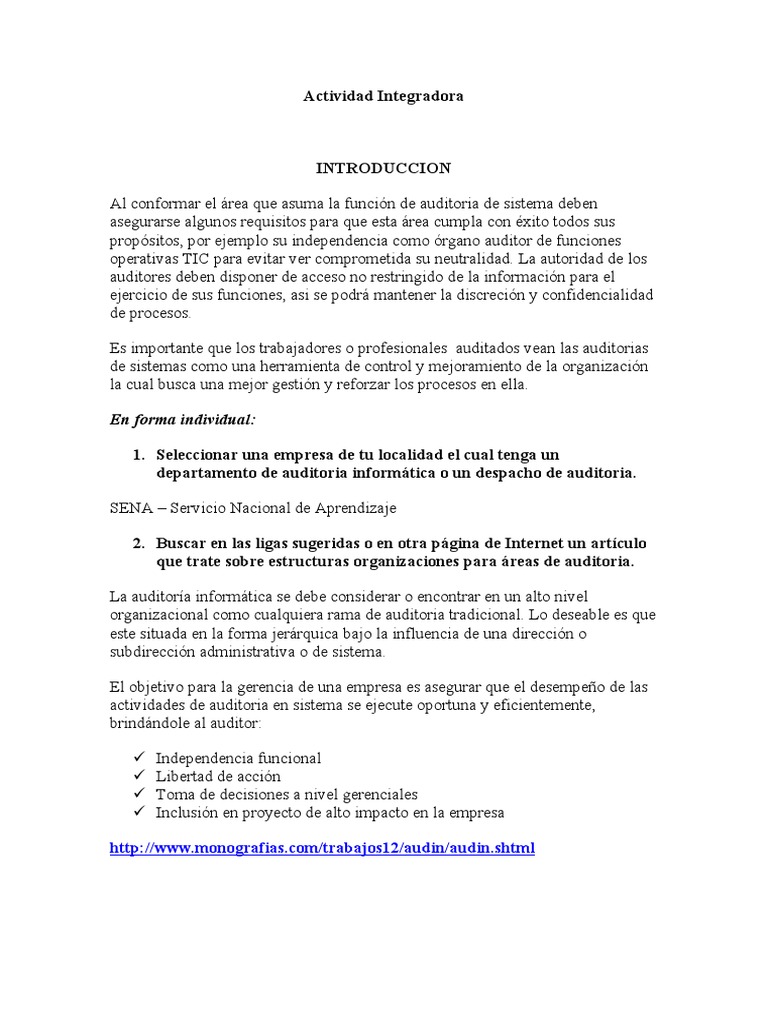 Actividad Integradora | PDF | Auditoría | Calidad (comercial)