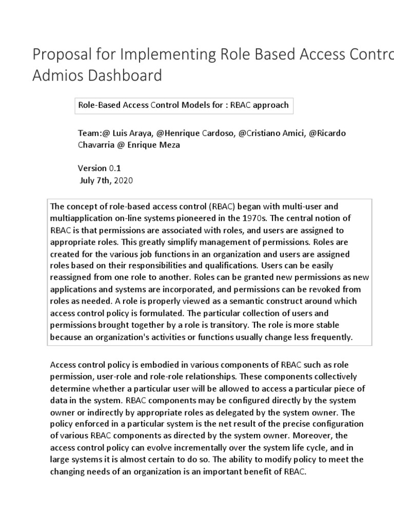 Proposal For Implementing Role Based Access Control | PDF | Security Engineering | Computer ...