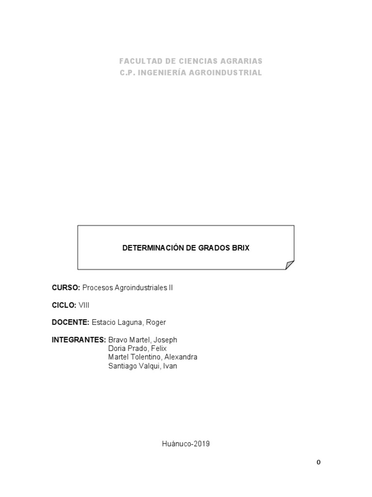 Determinación de Grados Brix en Alimentos | PDF | Fructosa | Glucosa