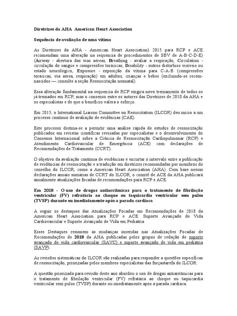 Diretrizes Da AHA American Heart Association | PDF | Reanimação ...