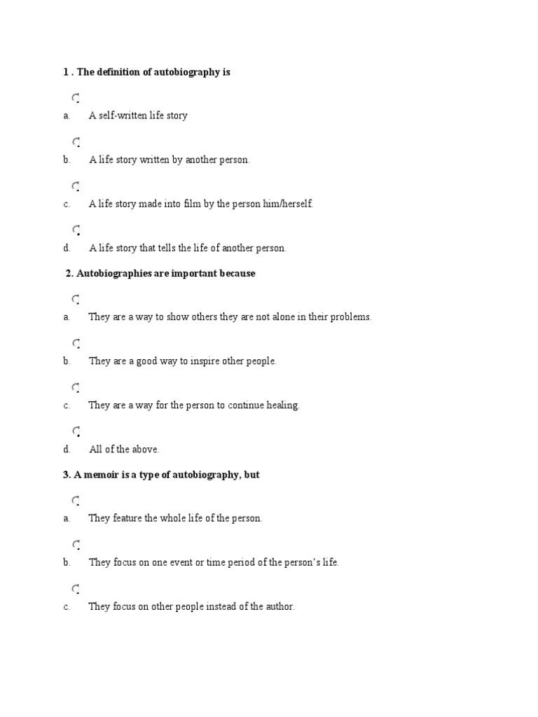 1 - The Definition of Autobiography Is | PDF | Autobiographies | Biography