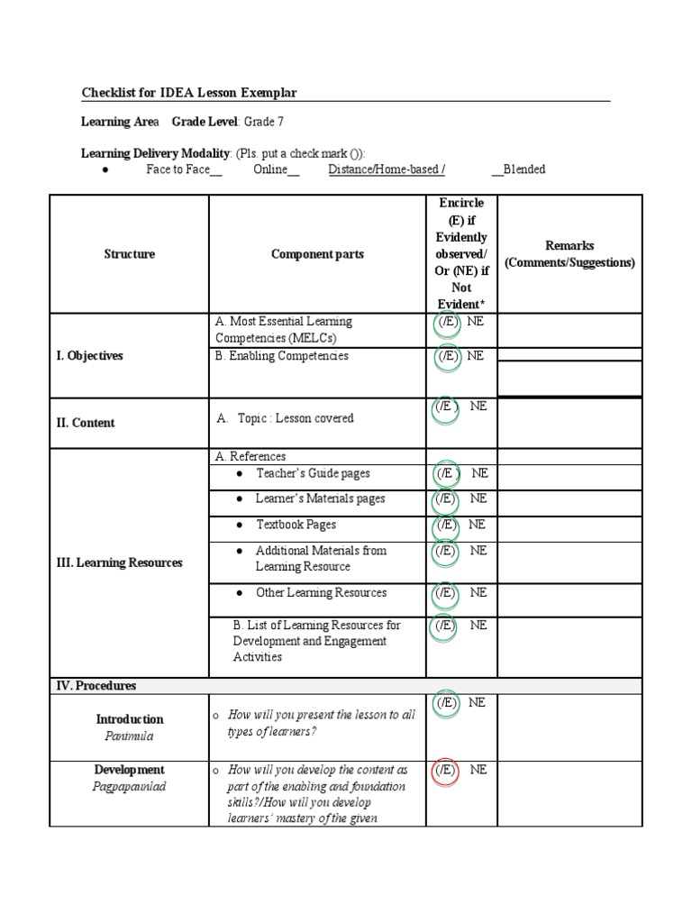Esmeralda Terrenal - Checklist For IDEA Lesson Exemplar | PDF | Learning | Behavior Modification
