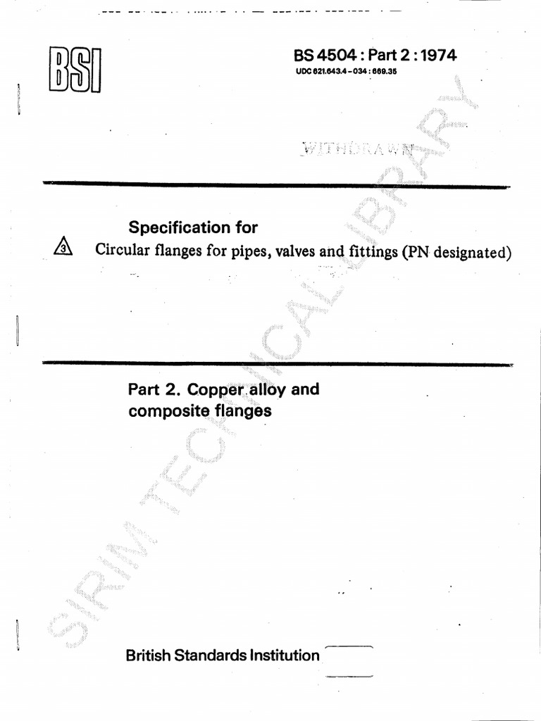 BS 4504, Part2, 1974 Specification For Circular Flanges For Pipes ...
