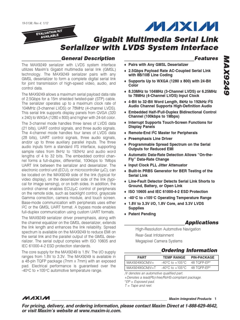 Gigabit Multimedia Serial Link Serializer With LVDS System Interface | PDF | Computer Hardware ...