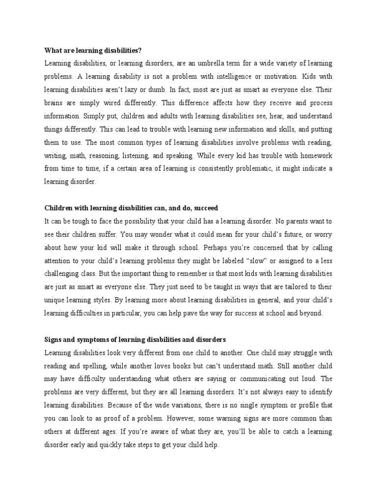 What Are Learning Disabilities NOTES 2020 | PDF | Learning Disability ...
