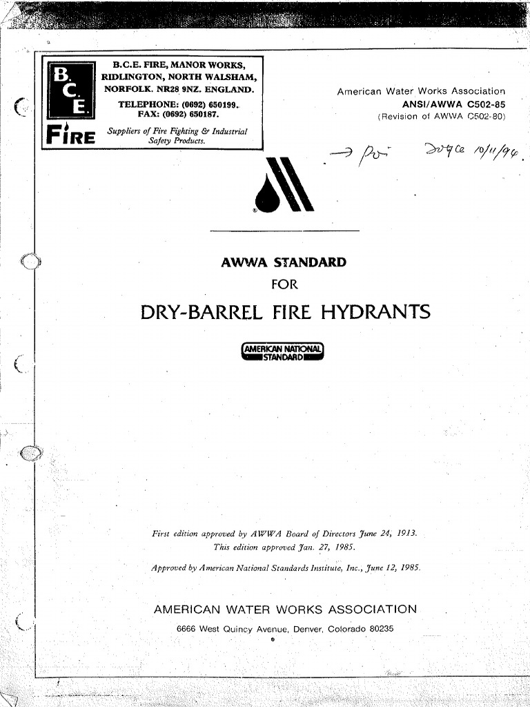 ANSI, AWWA C502-85 Dry-Barrel Fire Hydrants | PDF