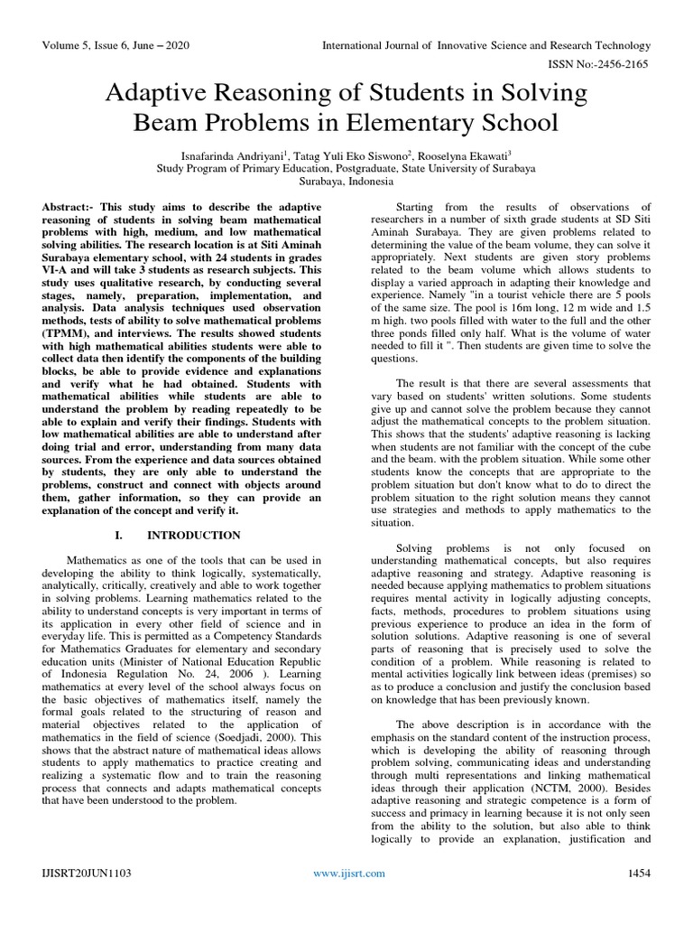 Adaptive Reasoning of Students in Solving Beam Problems in Elementary ...