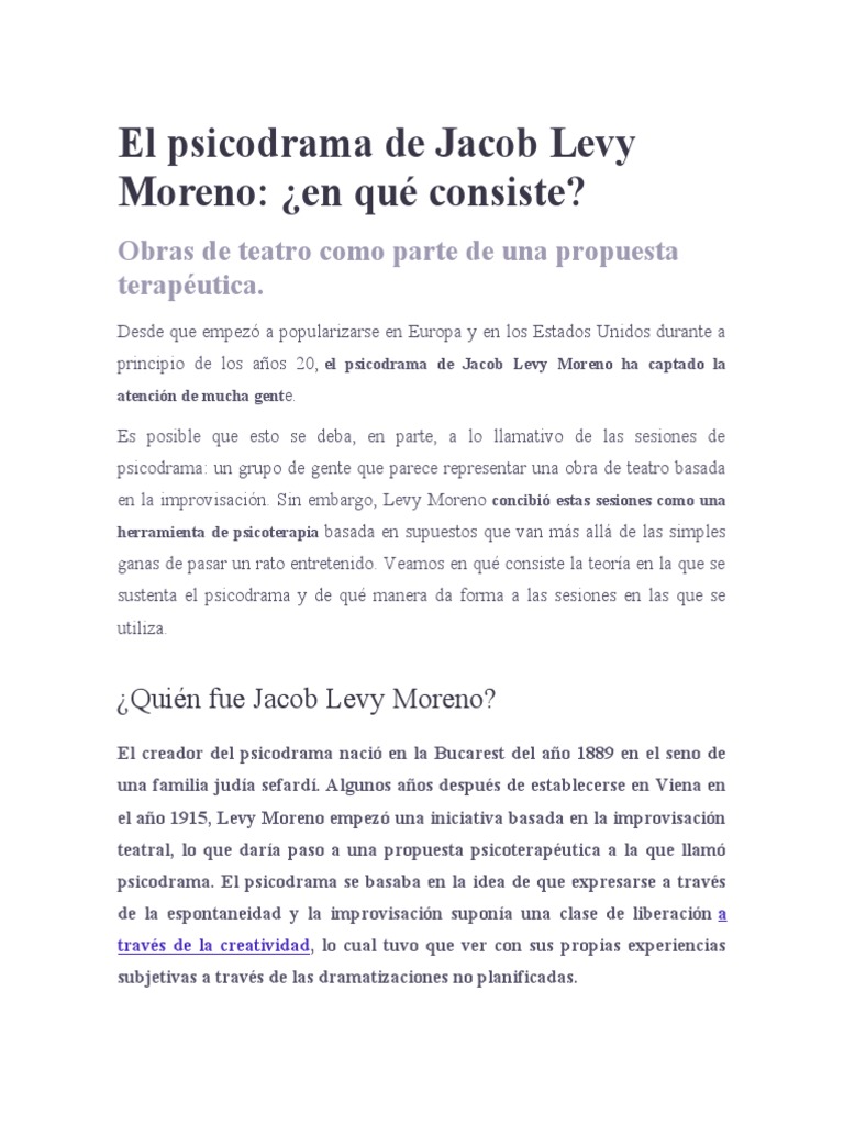 El Psicodrama de Jacob Levy Moreno | PDF | Psicoanálisis | Mente ...