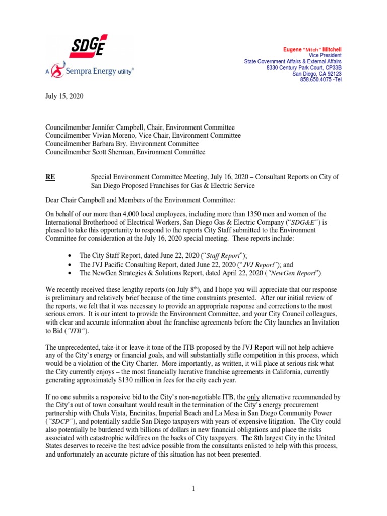 SDGE Letter to Environment Committee 071520 | Pacific Gas And Electric ...