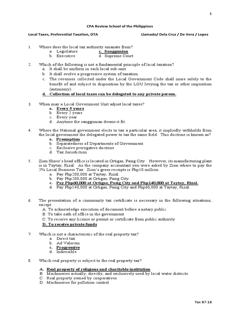 Local and Preferential Taxation Quiz | PDF | Double Taxation | Dividend