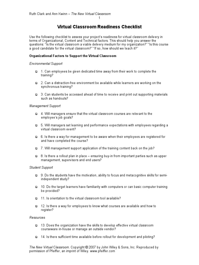 Virtual Classroom Readiness Checklist | PDF | Distance Education ...