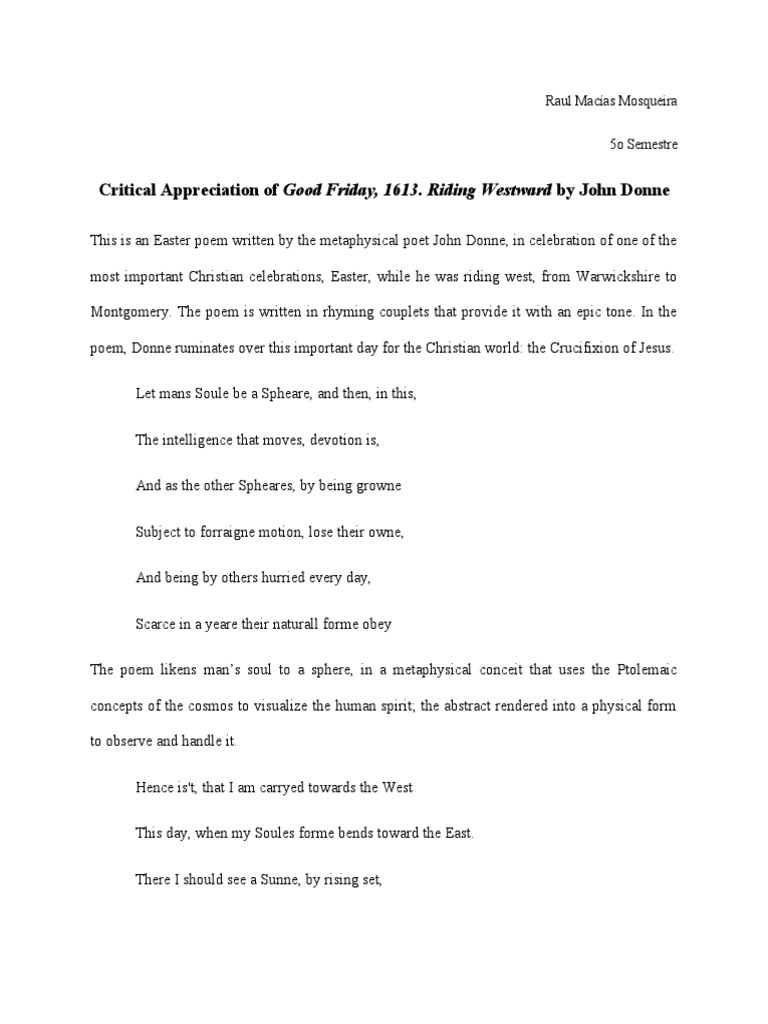 Appreciation John Donne Good Friday 1613 | PDF | Penance | Poetry