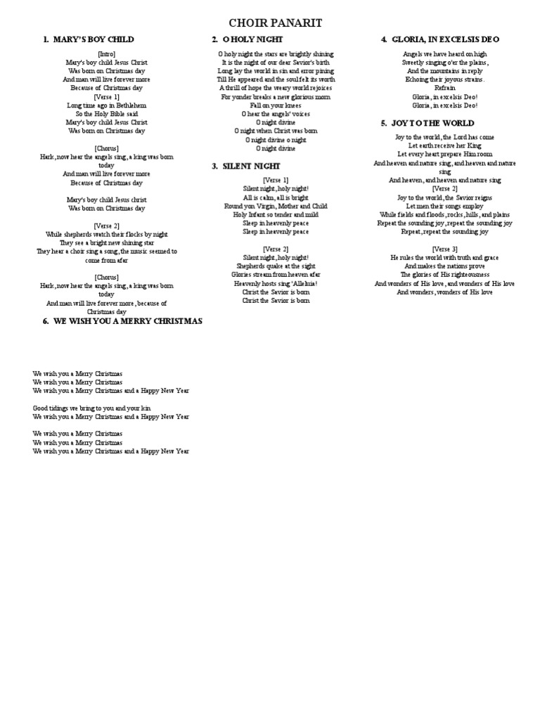 Choir Panarit: 1. Mary'S Boy Child 2. O Holy Night 4. Gloria, in ...