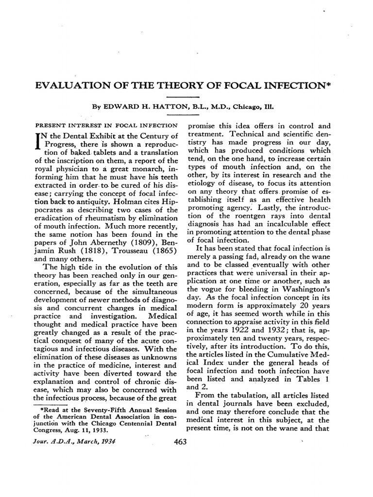 Evaluation of The Theory of Focal Infection : by Edw Ard H - H A T T O ...