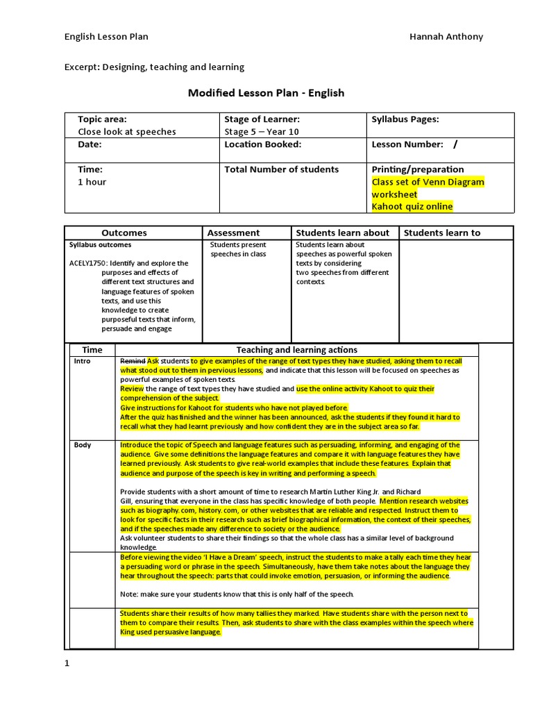 Modified Lesson Plan - English | PDF | Persuasion | Lesson Plan