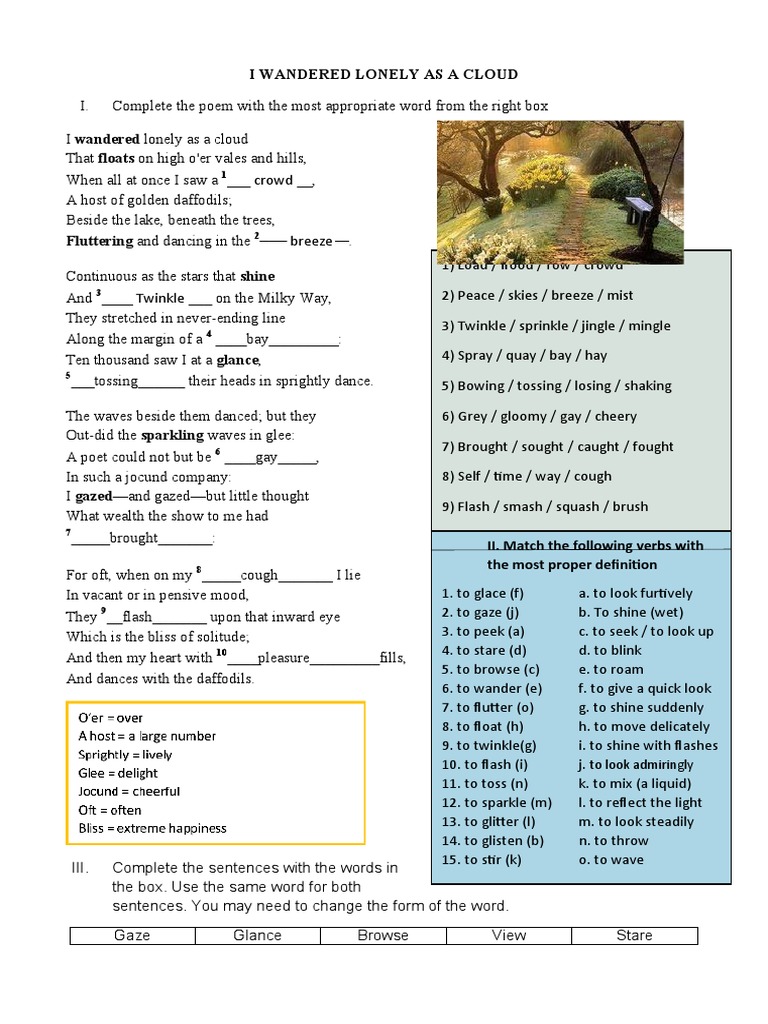 Worksheet 1 | PDF | William Wordsworth | Poetry