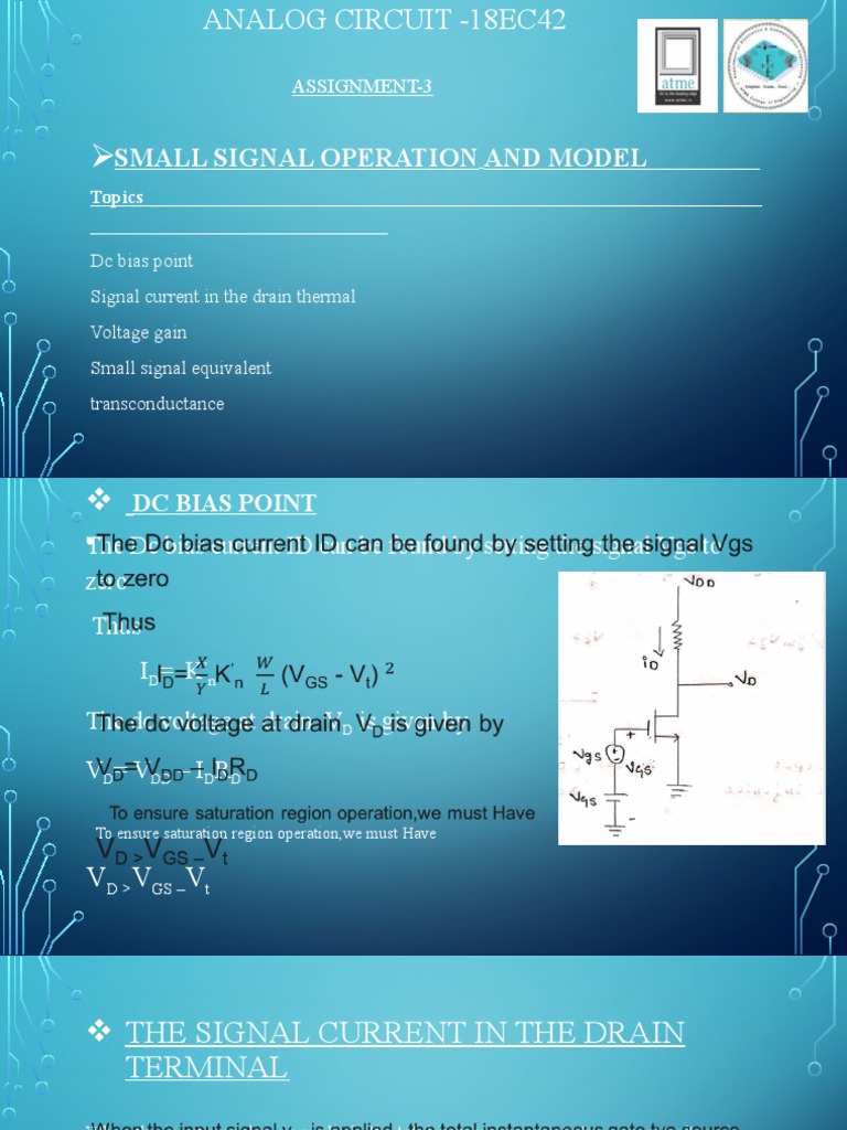 Small Signal Operation and Model: Assignment-3 | PDF | Amplifier | Field Effect Transistor