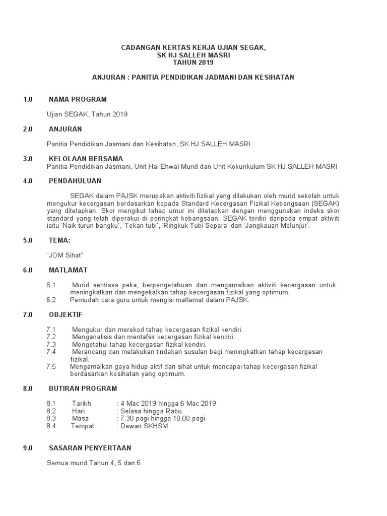 Cadangan Kertas Kerja Ujian Segak | PDF