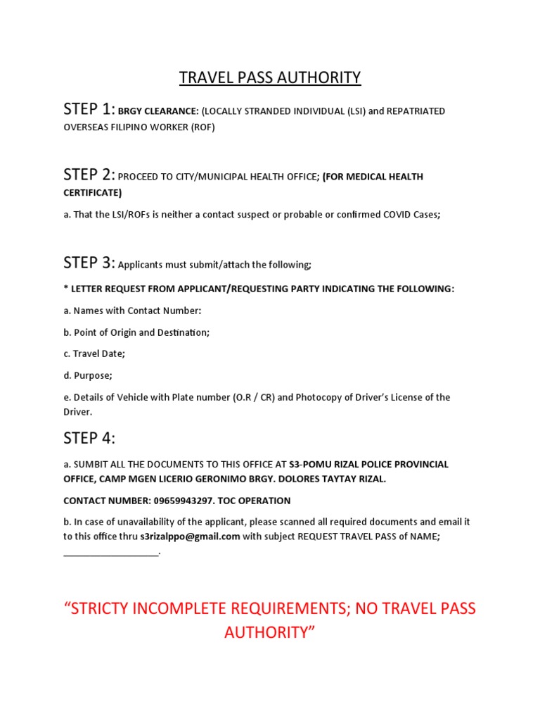 Travel Pass Guide for LSI/ROF | PDF | Law