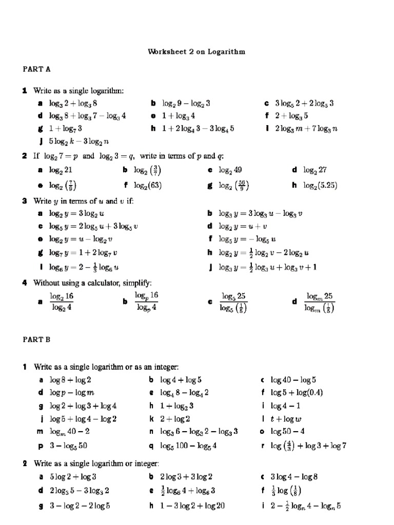 Worksheet 2 On Logarithm Part A | PDF | Teaching Methods & Materials