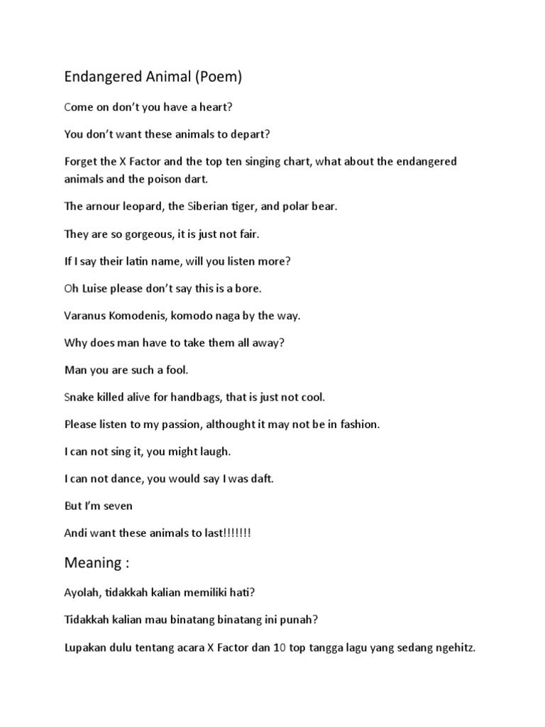 Endangered Animals Poetry | PDF