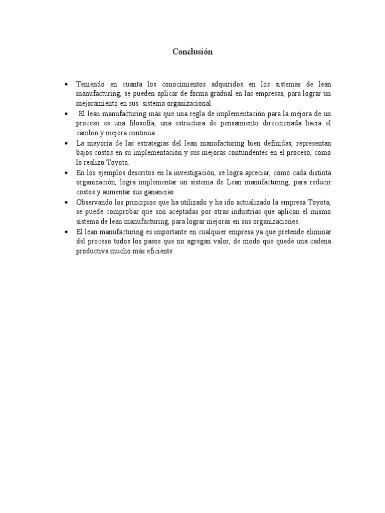 Conclusión Lean Manufacturing | PDF