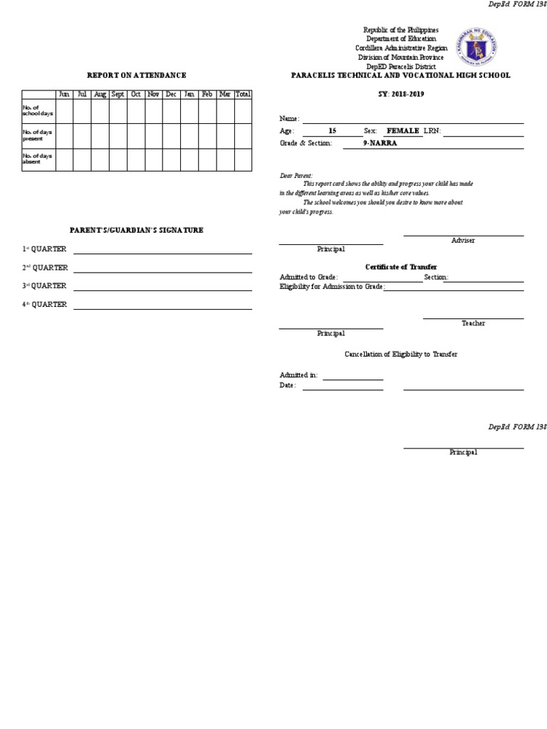 Sample Templates Form 138 | Download Free PDF | Cognition | Behavior ...