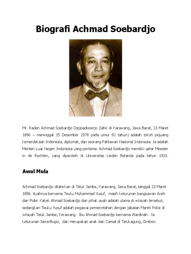 Biografi Achmad Soebardjo | PDF