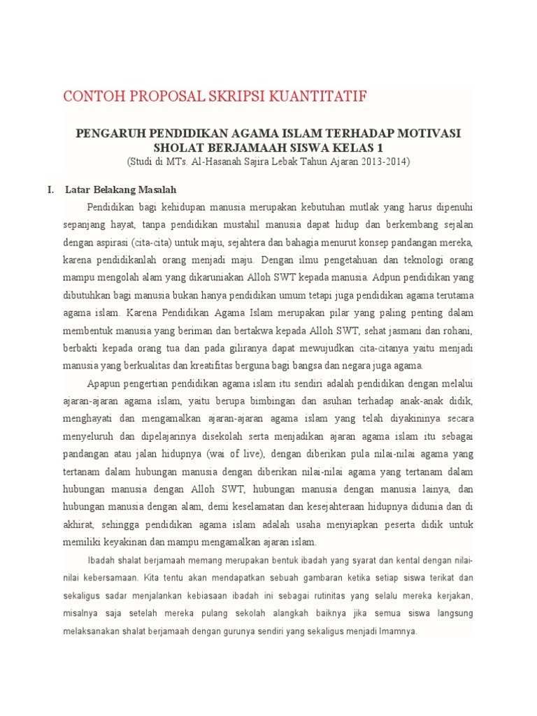 Contoh Proposal Skripsi Kuantitatif | PDF