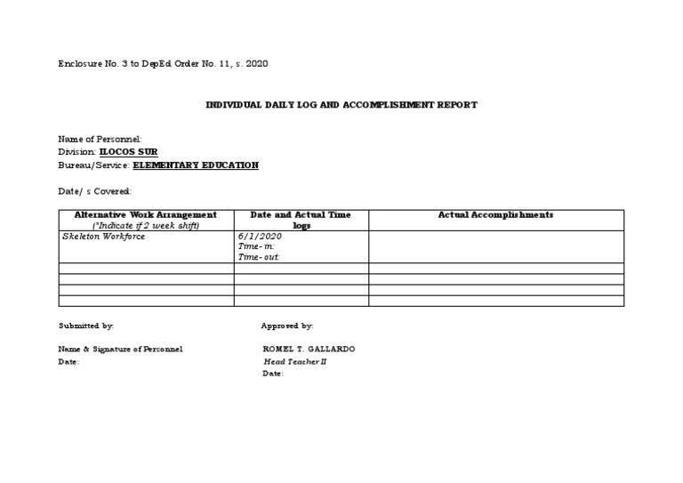 Individual Daily Log and Accomplishment Report | PDF