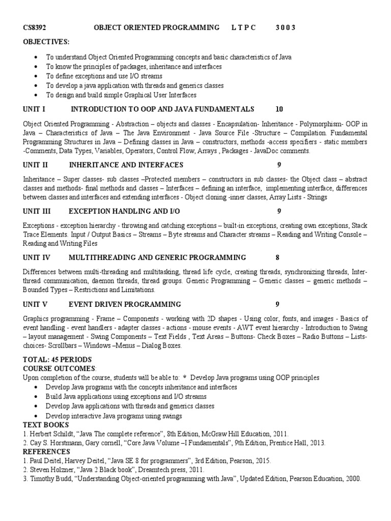 Cs8392 Object Oriented Programming Pdf Class Computer Programming Object Oriented 