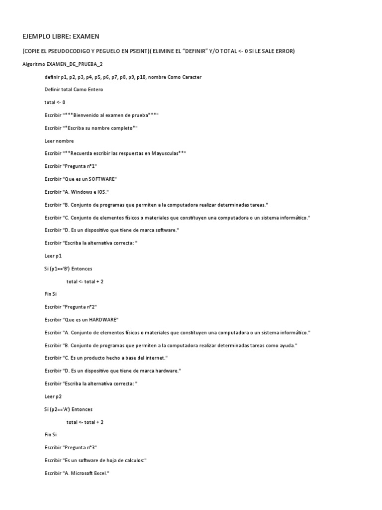 Pseint Examen y Tarea | PDF | Microsoft | Informática y tecnología de la información