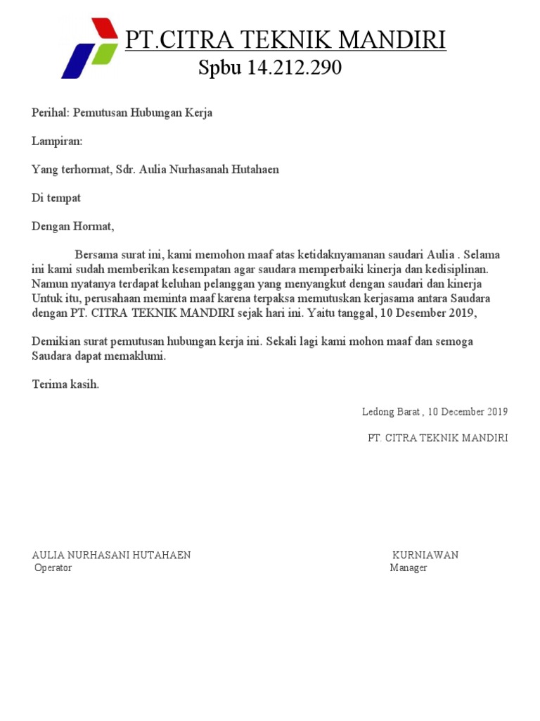 Surat Pemecatan | PDF | Karier & Perkembangan | Bisnis