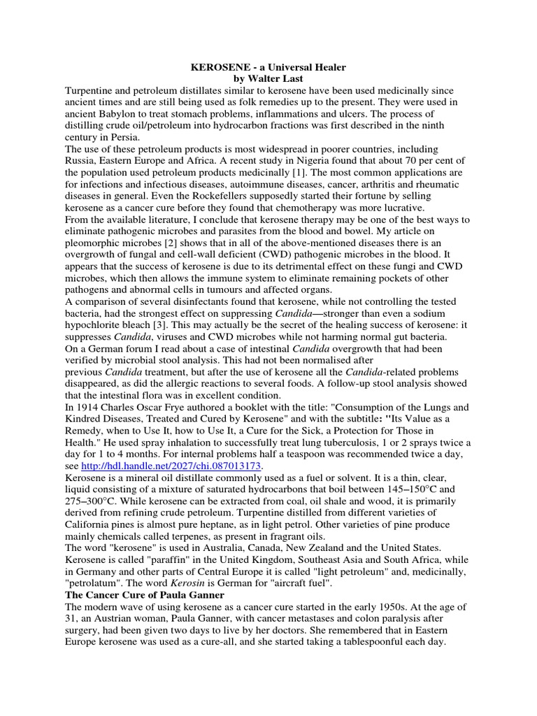 KEROSENE - A Universal Healer by Walter Last | PDF | Candidiasis | Kerosene