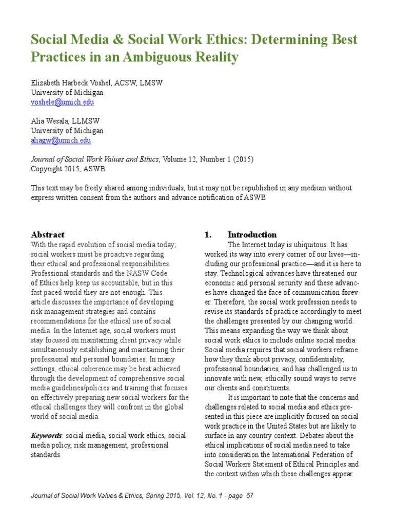 Social Media & Social Work Ethics: Determining Best Practices in An ...