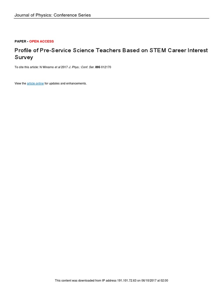 Profile of Pre-Service Science Teachers Based On S | PDF | Science ...